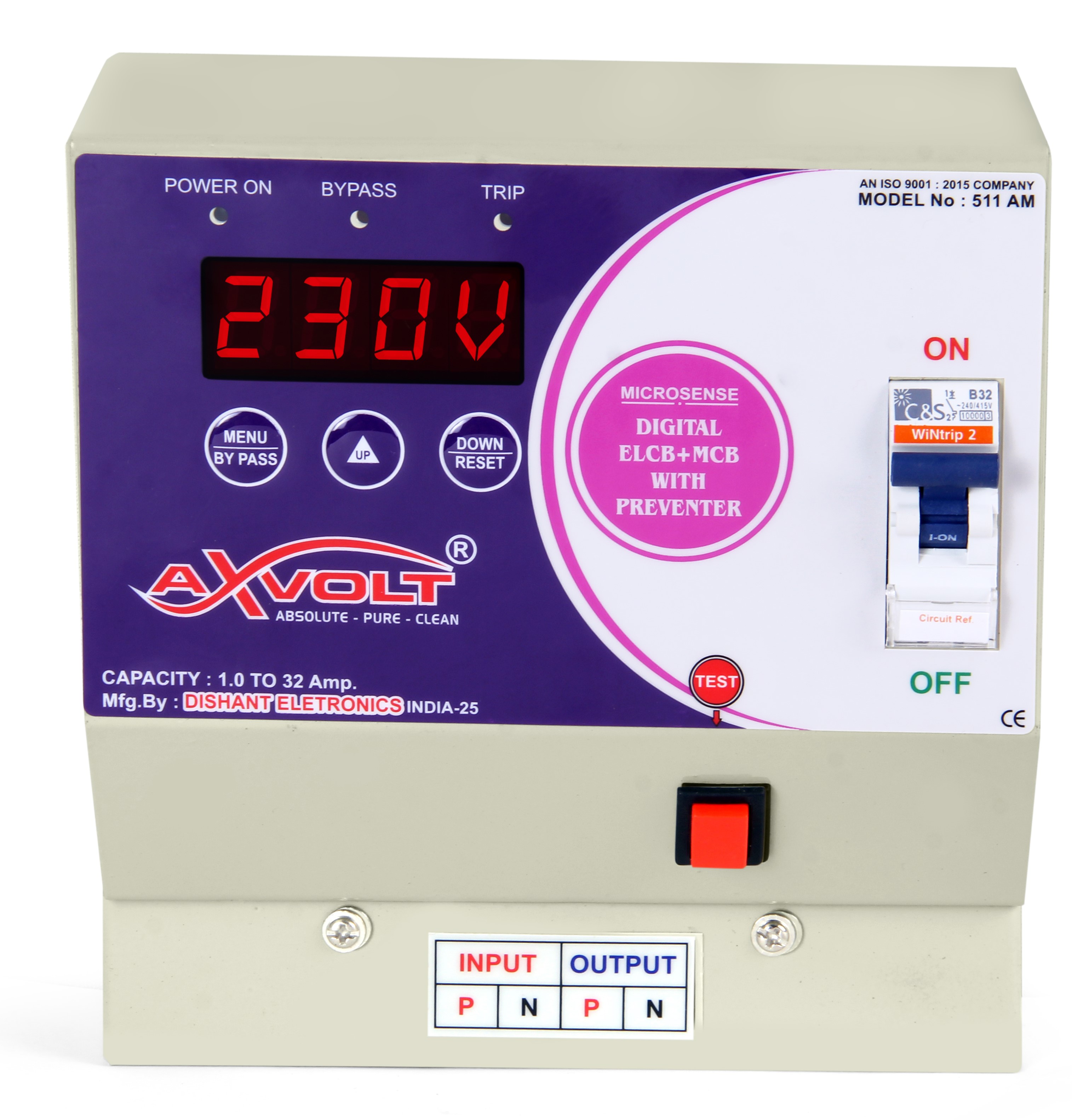 Axvolt Digital ELCB 32 Amp Single Phase 2 Pole ELCB + RCCB + ISI Marked ...