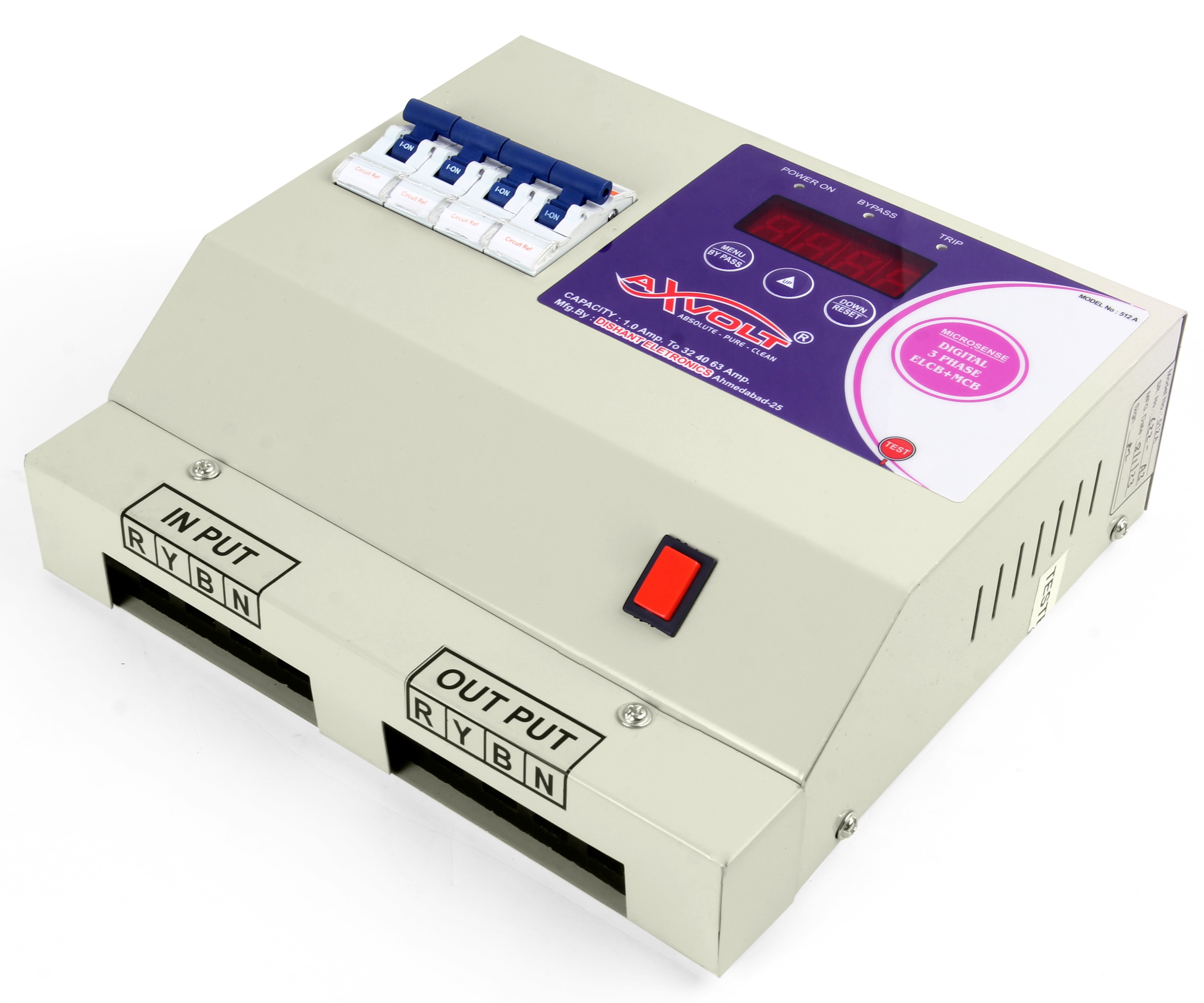 Axvolt ELCB Three Phase 4 Pole ELCB + RCCB + ISI Marked MCB 63 A with ...