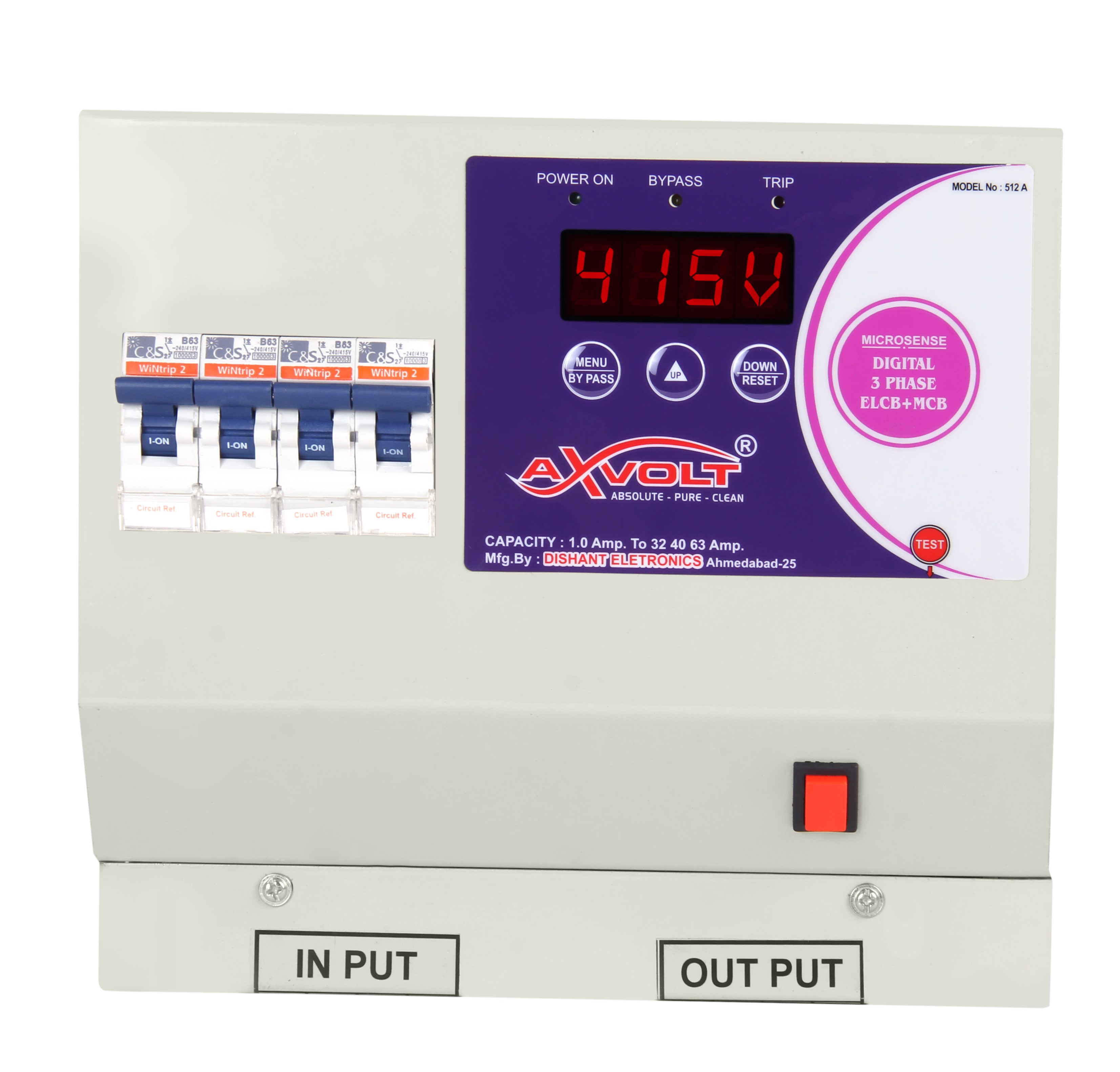 Axvolt ELCB Three Phase 4 Pole ELCB + RCCB + ISI Marked MCB 63 A with ...